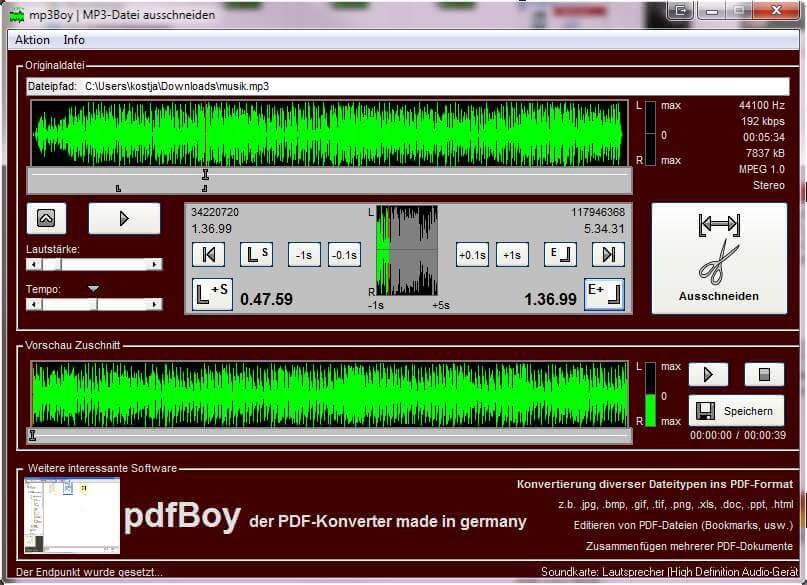 Mp3 schneiden: Freeware mp3DirectCut und mp3Boy